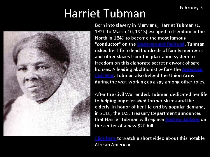 Black History Month Person of the Day Black