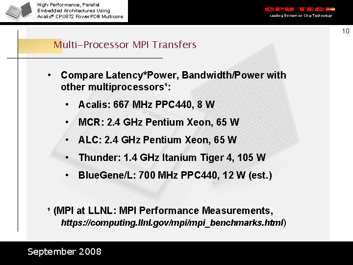 HighPerformance Parallel Embedded Architectures Using CPU 872 Acalis