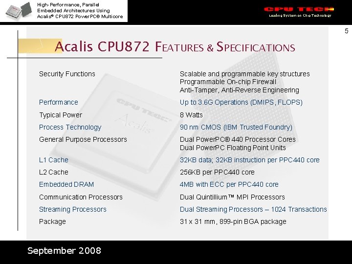 HighPerformance Parallel Embedded Architectures Using CPU 872 Acalis