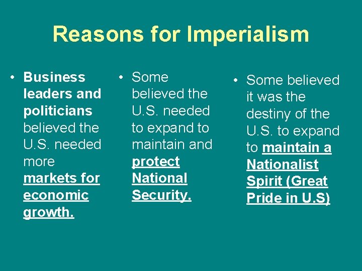 SSUSH 14 Reasons for Imperialism Business leaders and