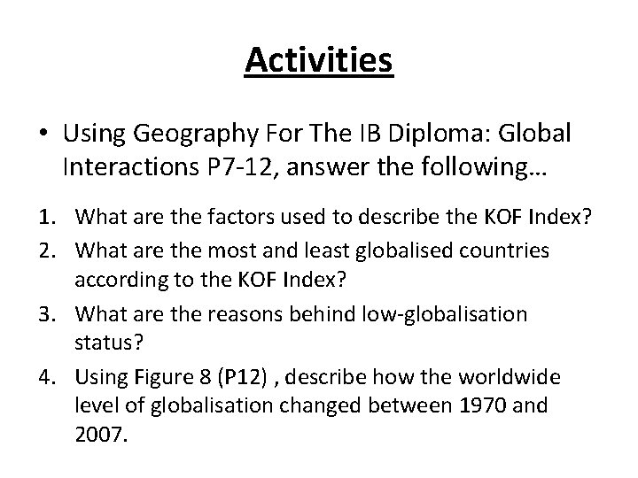Index Of Globalisation IB HL KOF Index Introduced