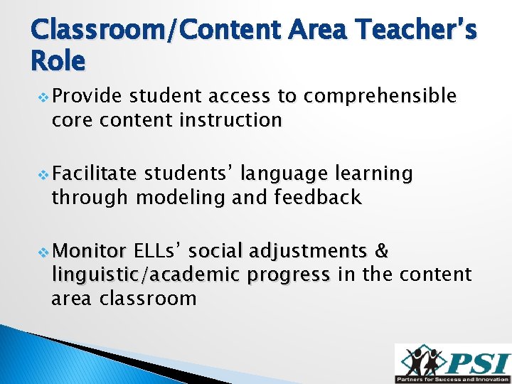 ESLCore Teacher Collaboration Working Together to Service ELLs