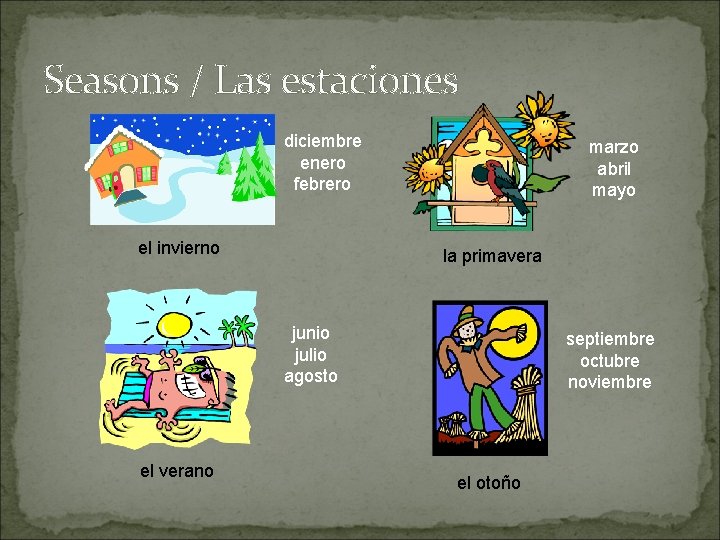 El calendario Days months seasons and dates Vocabulary