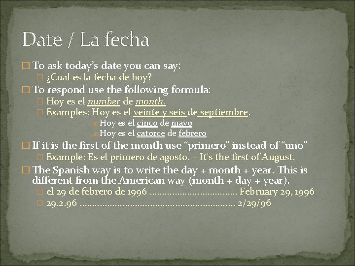 El calendario Days months seasons and dates Vocabulary
