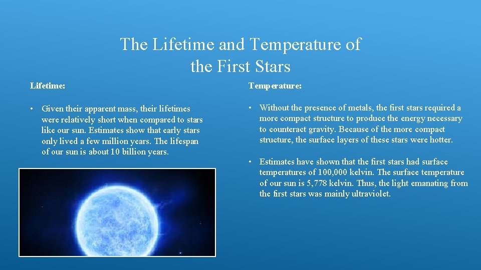 The First Stars Noah Braeger Before there were