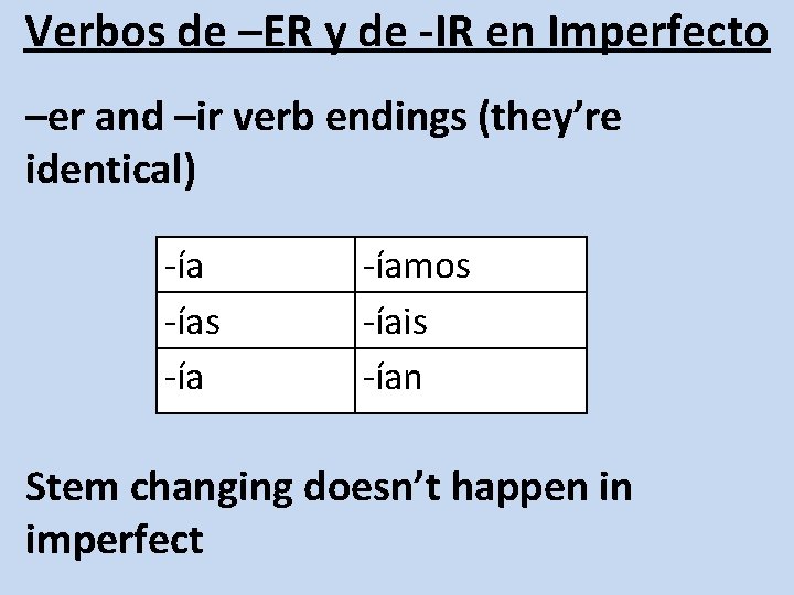 Verbos de ER y de IR en Imperfecto