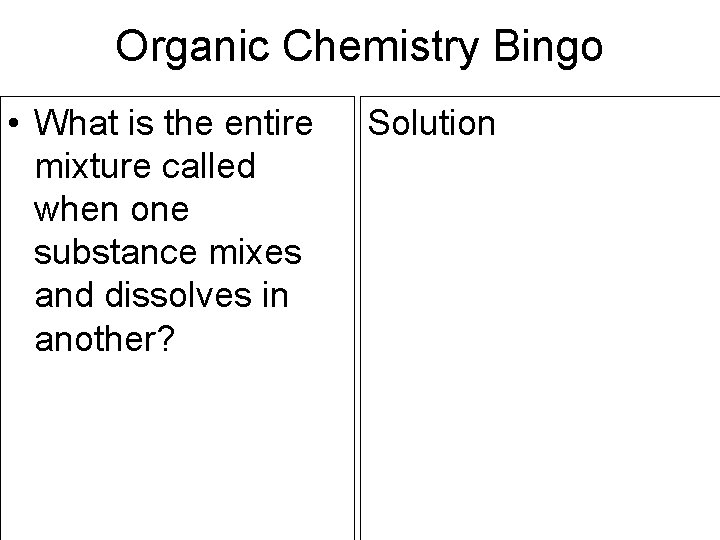 Organic Chemistry Bingo What is it called Polar