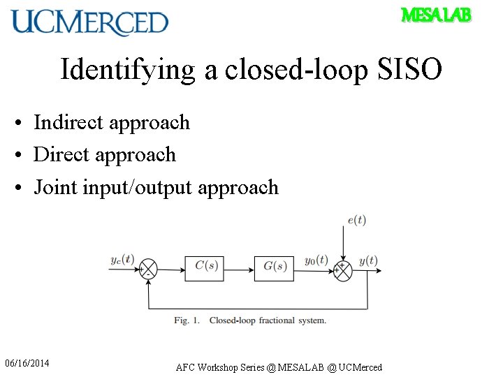 MESA LAB Indirect Approach for Closedloop System Identification