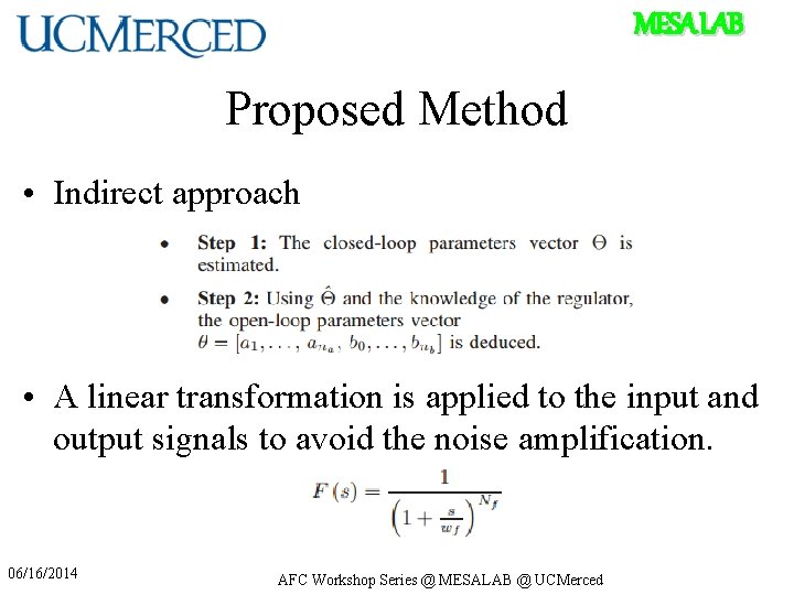MESA LAB Indirect Approach for Closedloop System Identification