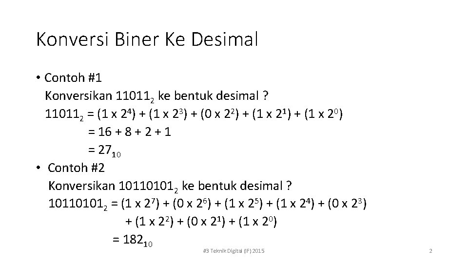 Sistem Bilangan Konversi Biner Ke Desimal Contoh 1
