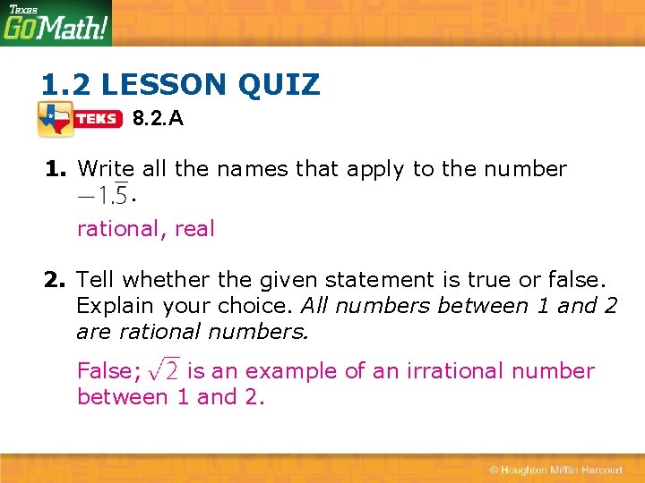 LESSON 1 2 Sets of Real Numbers How