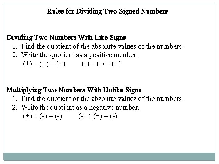 Algebra I SECTION 2 4 MULTIPLYING AND DIVIDING