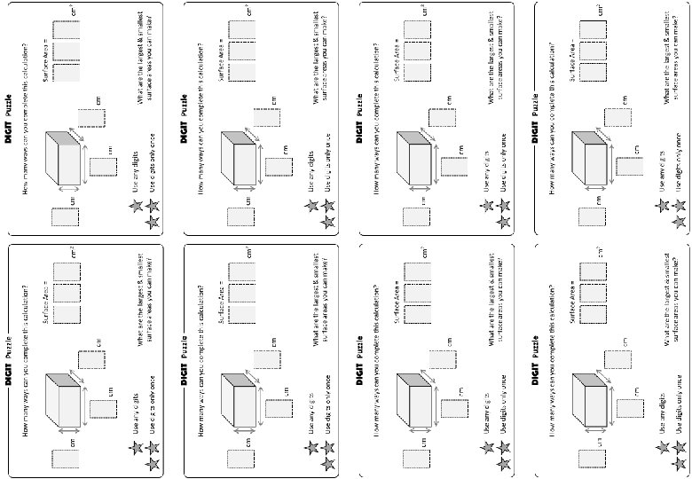 Cuboid Volume Surface Area Digit Puzzle This activity