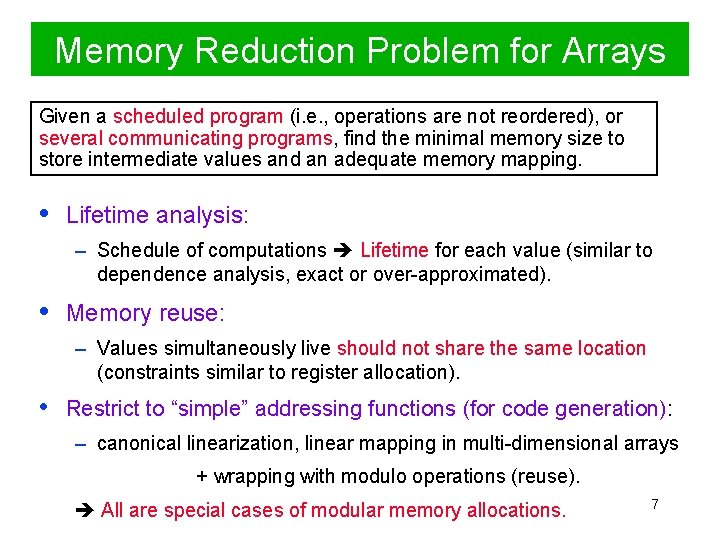 LatticeBased Memory Allocation Alain Darte Compsys Project Compilation
