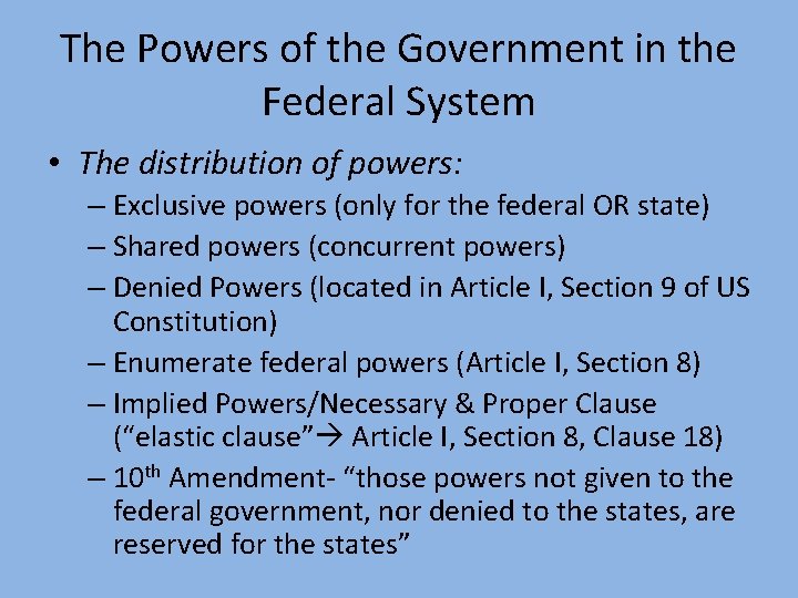 FEDERALISM Beginning of Unit 2 Term Defintion Delegated
