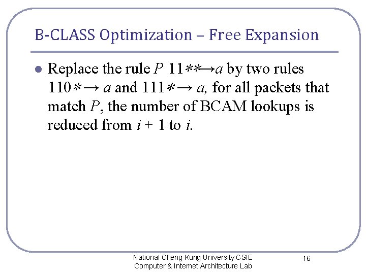 Packet Classification Using Binary Content Addressable Memory Presenter 1183