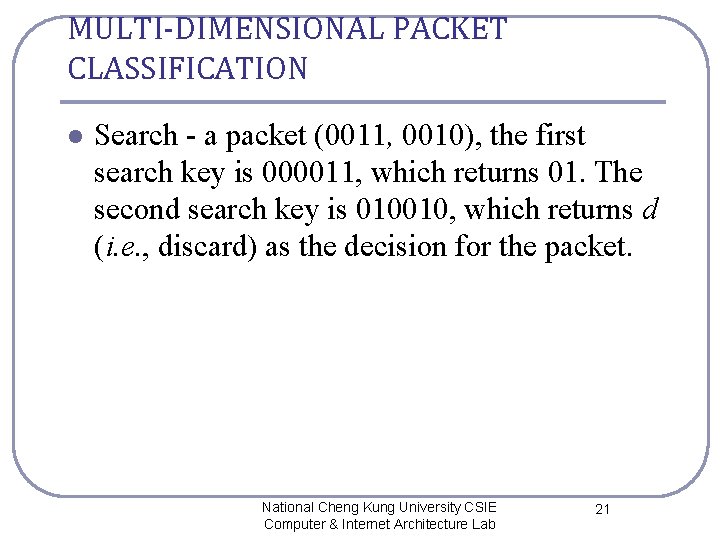 Packet Classification Using Binary Content Addressable Memory Presenter 8973