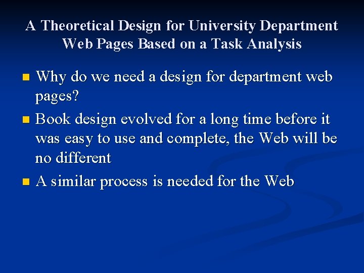 A Theoretical Design for University Department Web Pages