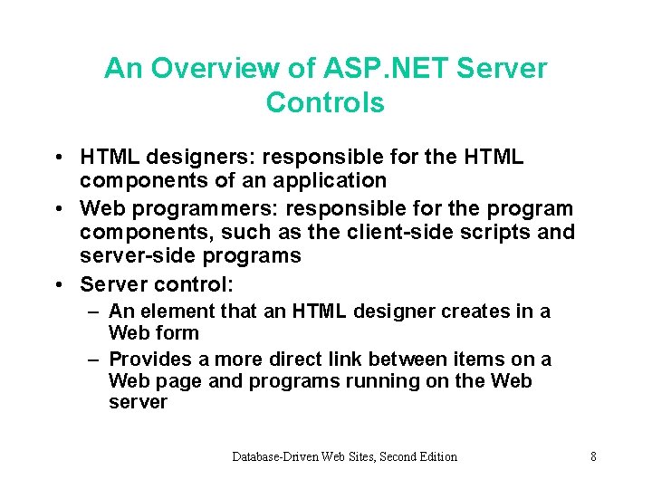 Chapter 6 INTRODUCTION TO ASP NET DatabaseDriven Web