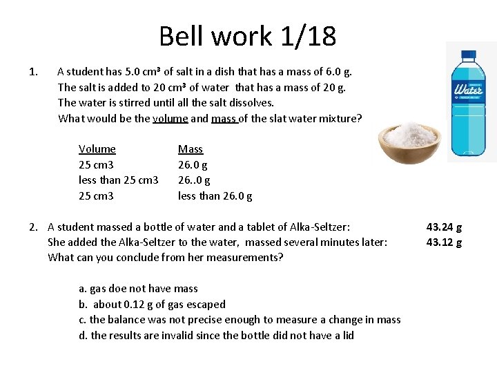 Bell work Unit 1 Chemistry and Matter Bell