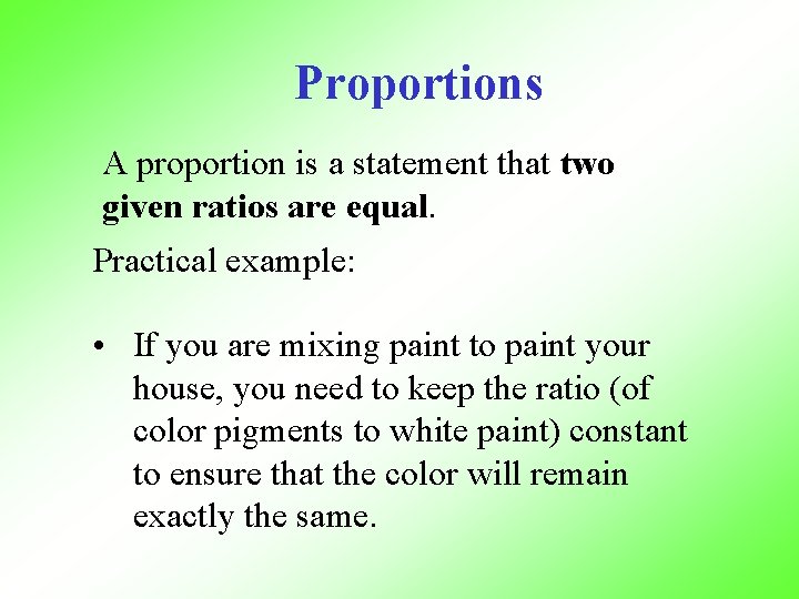 Ratios and Proportions Foundations of Algebra Ratio and