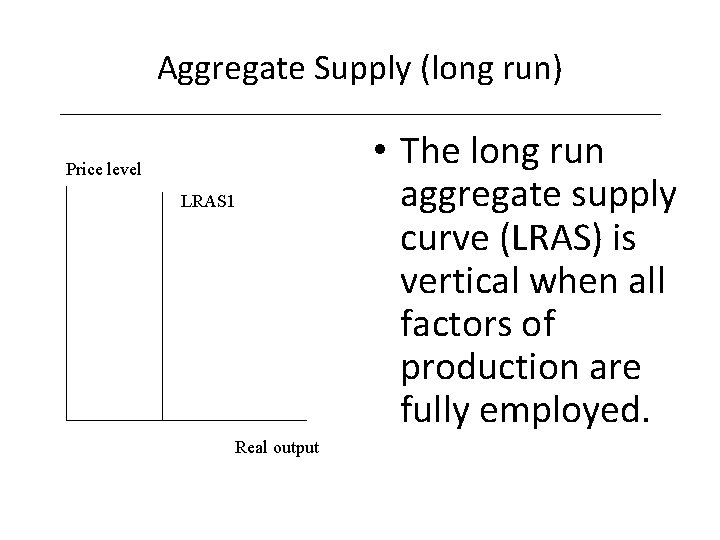 Long run aggregate Supply Learning objectives To be