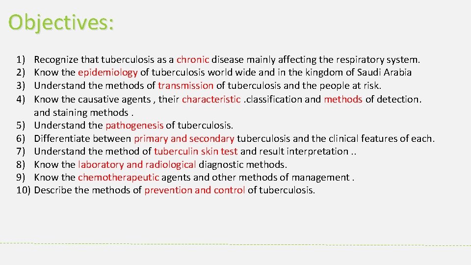 Objectives 1 2 3 4 Recognize that tuberculosis