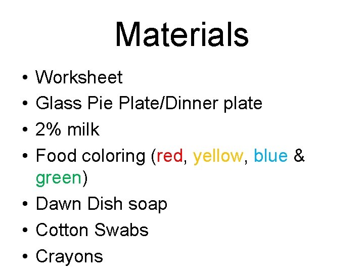 Milk Experiment By Sarah Simpson Worksheet for learning