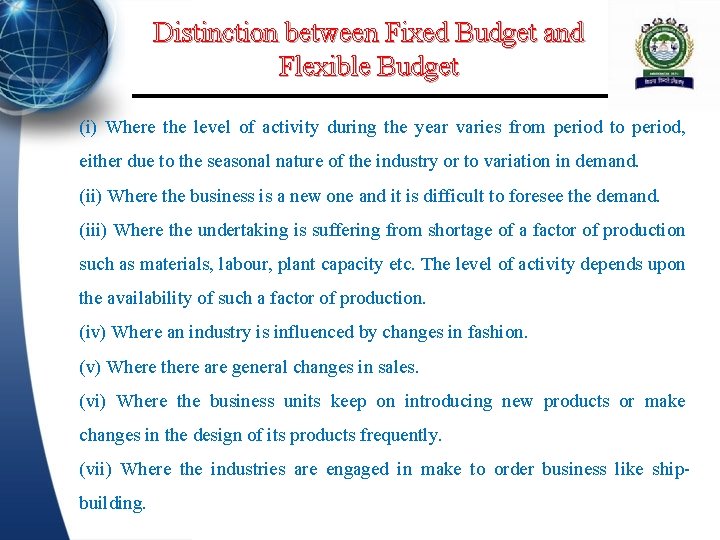 Fixed and Flexible Budgets M Com II Unit