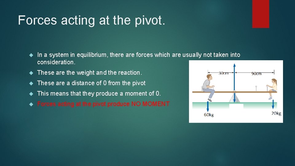 Moment the turning effect of a force about