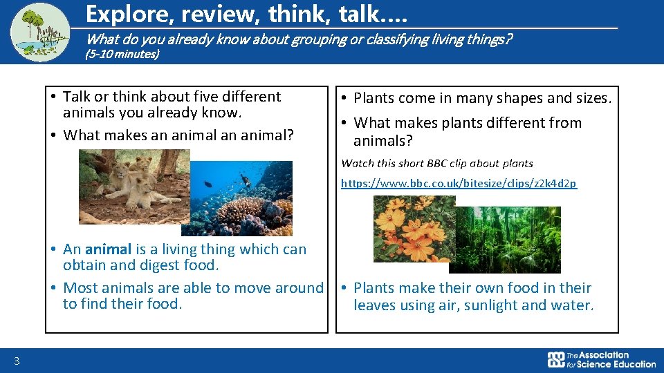 Living things and their habitats Classification of living