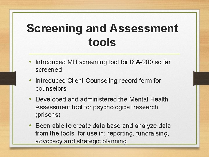 Key Milestones 2014 Mental Health and Psychosocial wellbeing