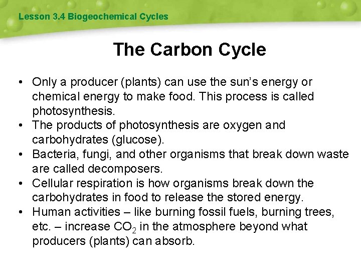 Lesson 3 4 Biogeochemical Cycles A carbon atom