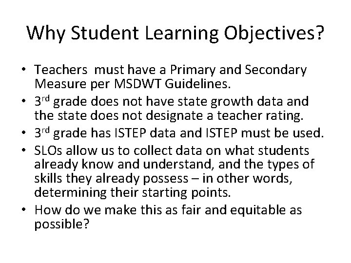 3 rd Grade Evaluation Student Learning Objectives Fall