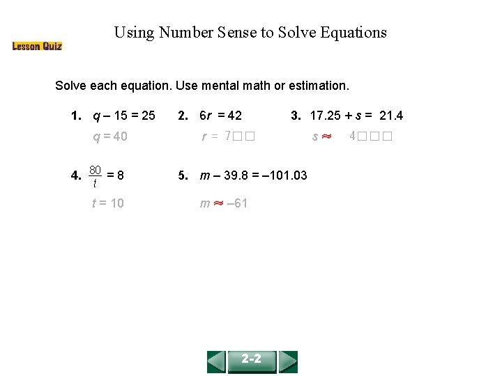 COURSE 2 LESSON 2 2 Using Number Sense