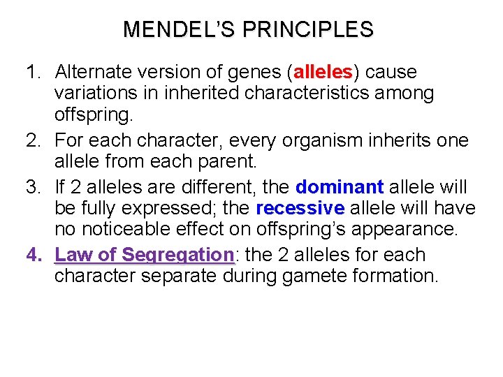 Chapter 9 Heredity AP Biology Exam Review MENDELS