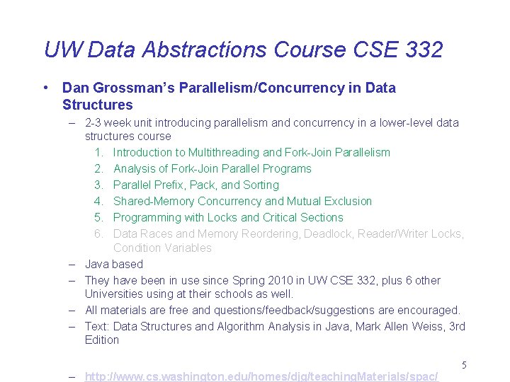Parallelism and Concurrency for DataStructures Algorithms courses Bob