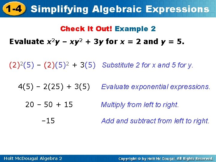 1 4 Simplifying Algebraic Expressions Warm Up Lesson