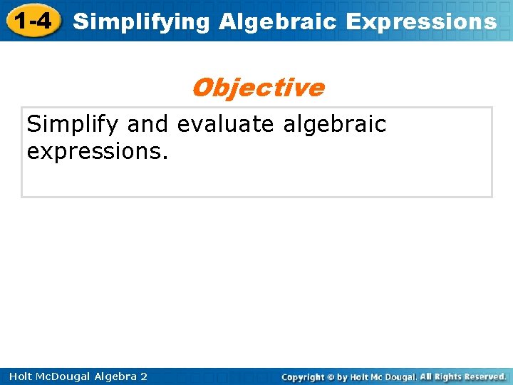 1 4 Simplifying Algebraic Expressions Warm Up Lesson