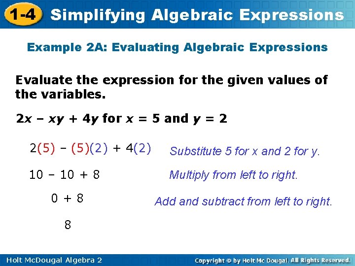 1 4 Simplifying Algebraic Expressions Warm Up Lesson