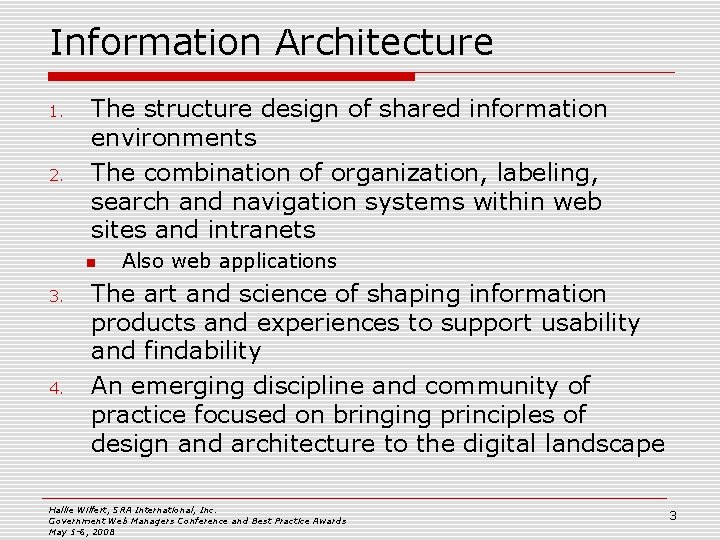 Information Architecture Government Web Managers Conference and Best