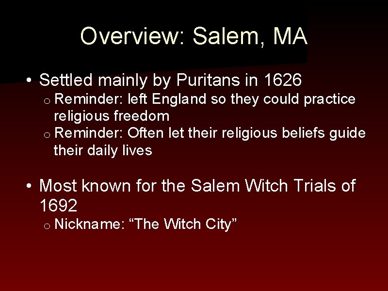 The Crucible Part I Overview Part I Overview