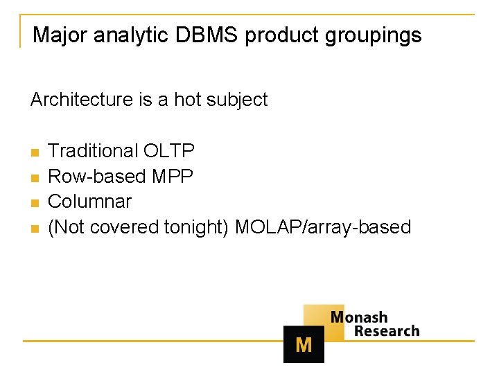 How to Select an Analytic DBMS Overview checklists