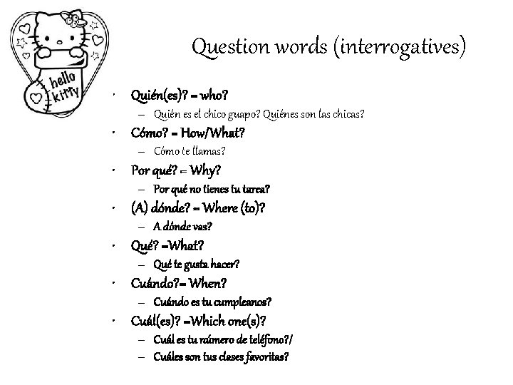 Espaol 2 Flip book review Question words interrogatives