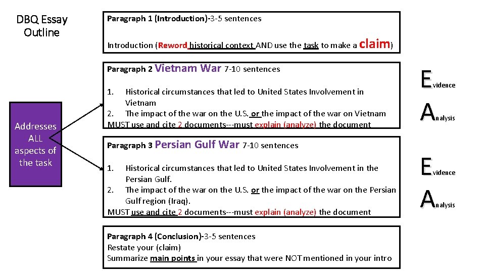 DBQ Essay Outline Paragraph 1 Introduction3 5 sentences