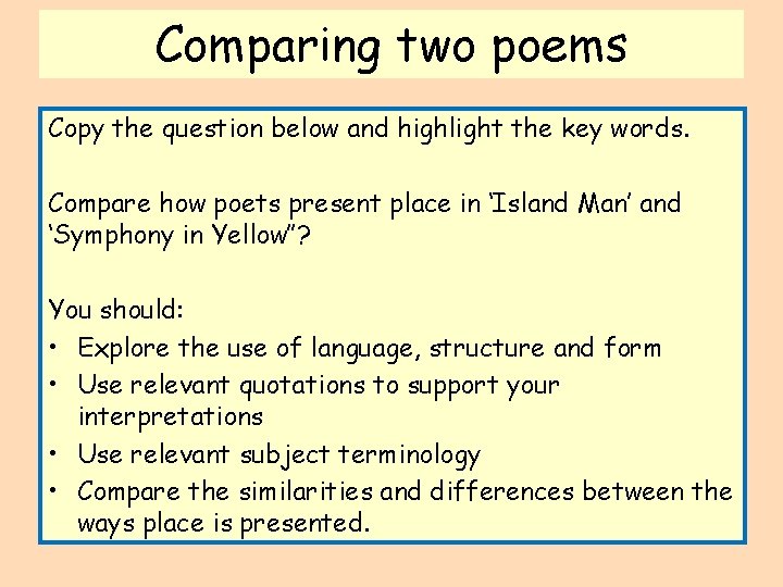 Developing comparison skills Learning objective To understand how