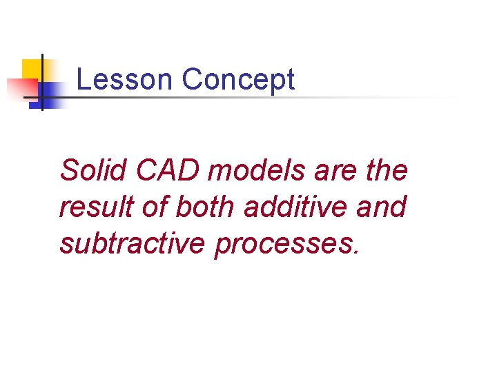 Additive Subtractive Solid Modeling Solid Modeling Solid modeling
