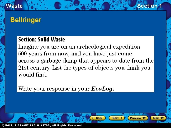 Waste Section 1 Solid Waste Preview Bellringer Objectives