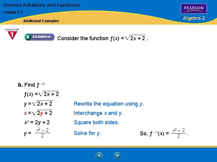 Algebra 2 7 7 Inverse Relations and Functions
