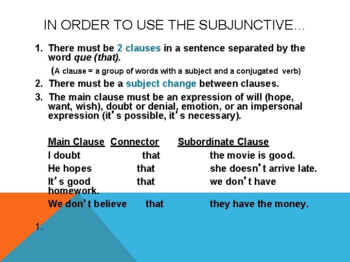 EL SUBJUNTIVO USING THE SUBJUNCTIVE MOOD IN SPANISH